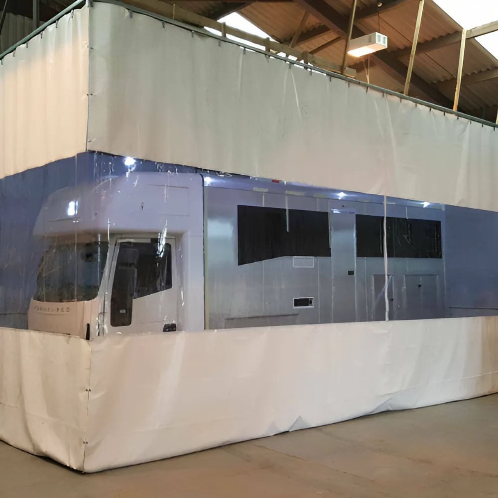 Spray Booth Curtains | Sliding Curtains With Clear Vision Panel